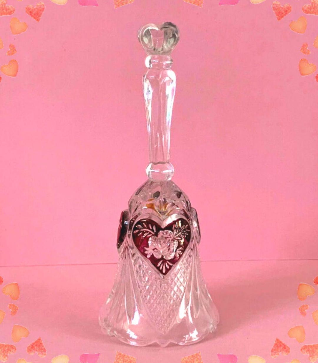 GLASS BELL With Red Heart German Vintage Glass Bell, Ruby Red Heart ...
