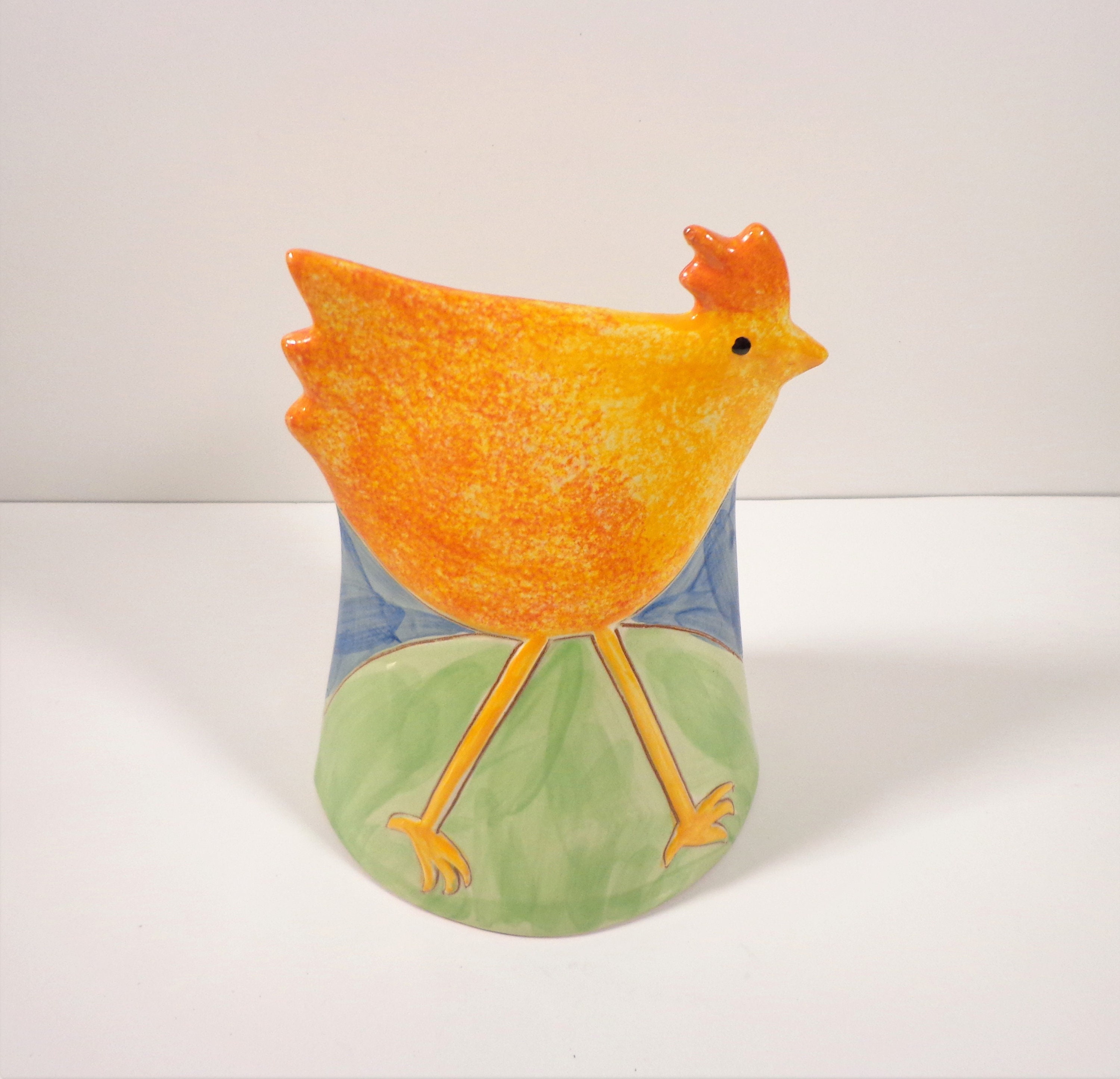 Chicken Figurine Portugal Redware Kari Trestakk Whimsical - Etsy