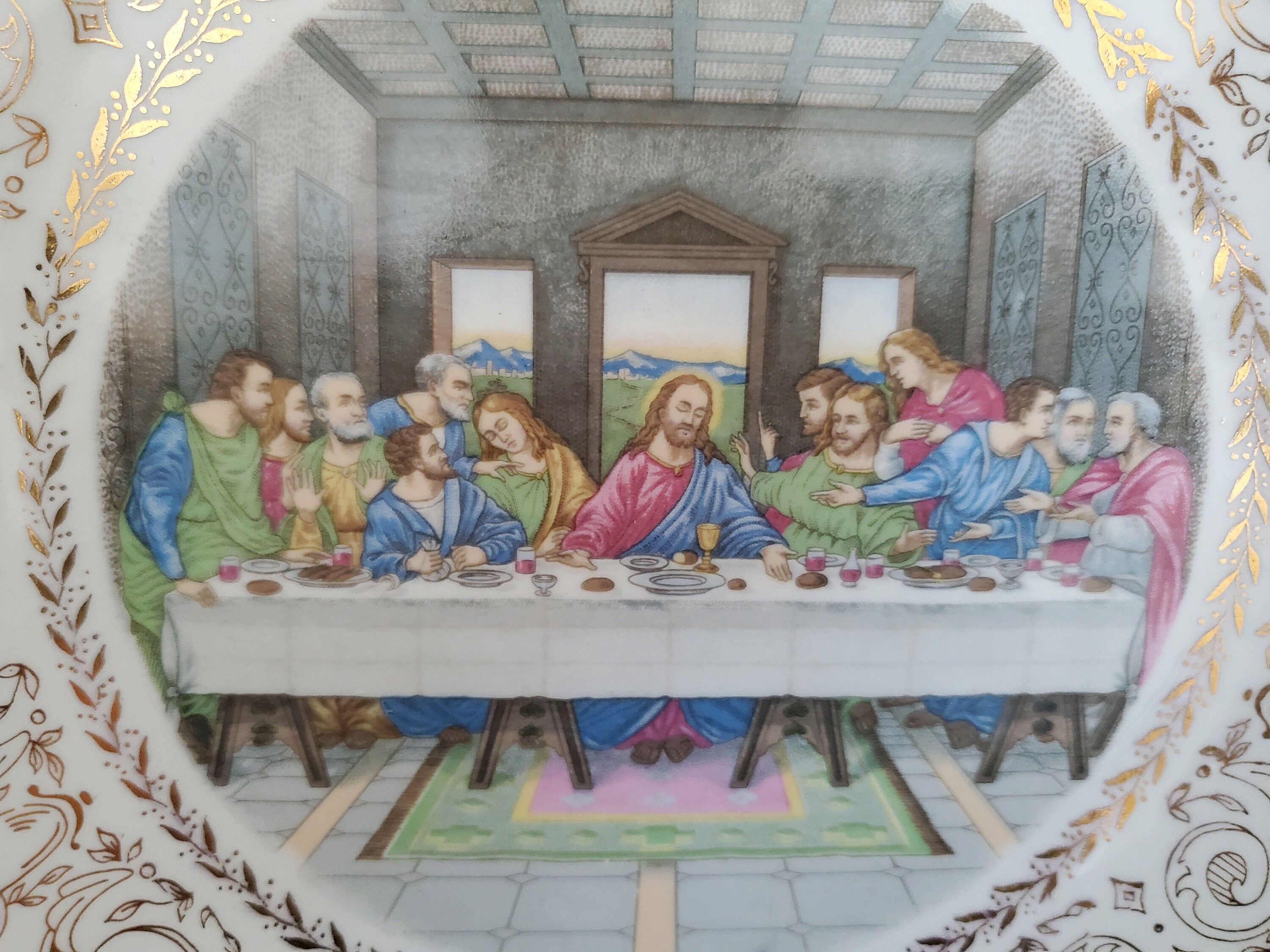 LAST SUPPER PLATE Pearl China 22K Gold , Vintage Last Supper Plate 22K ...