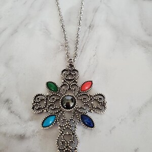 AVON Cross Necklace, Vintage Avon Silver Filigree Pendant Necklace With ...