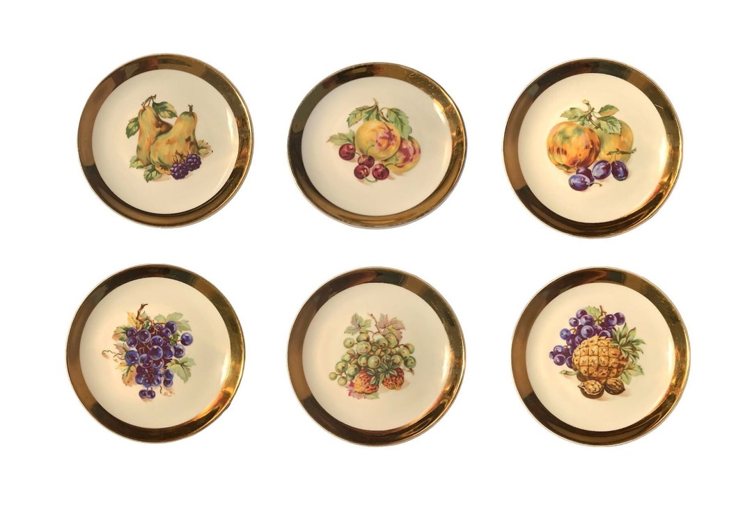 FRUIT PLATES Vintage Haas & Czjzek Fruit Plates S/6, Gold-rimmed ...