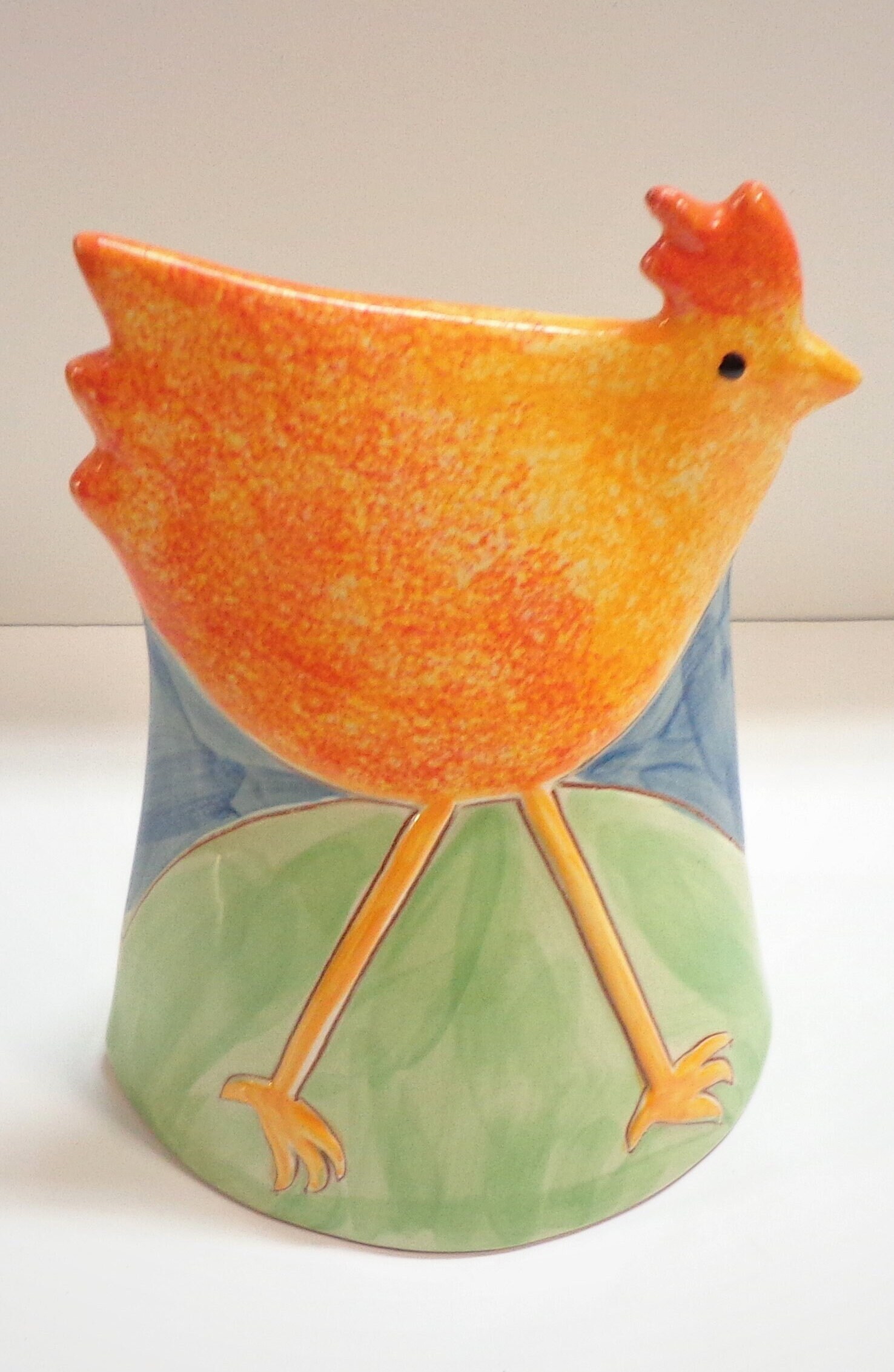 Chicken Figurine Portugal Redware Kari Trestakk Whimsical - Etsy