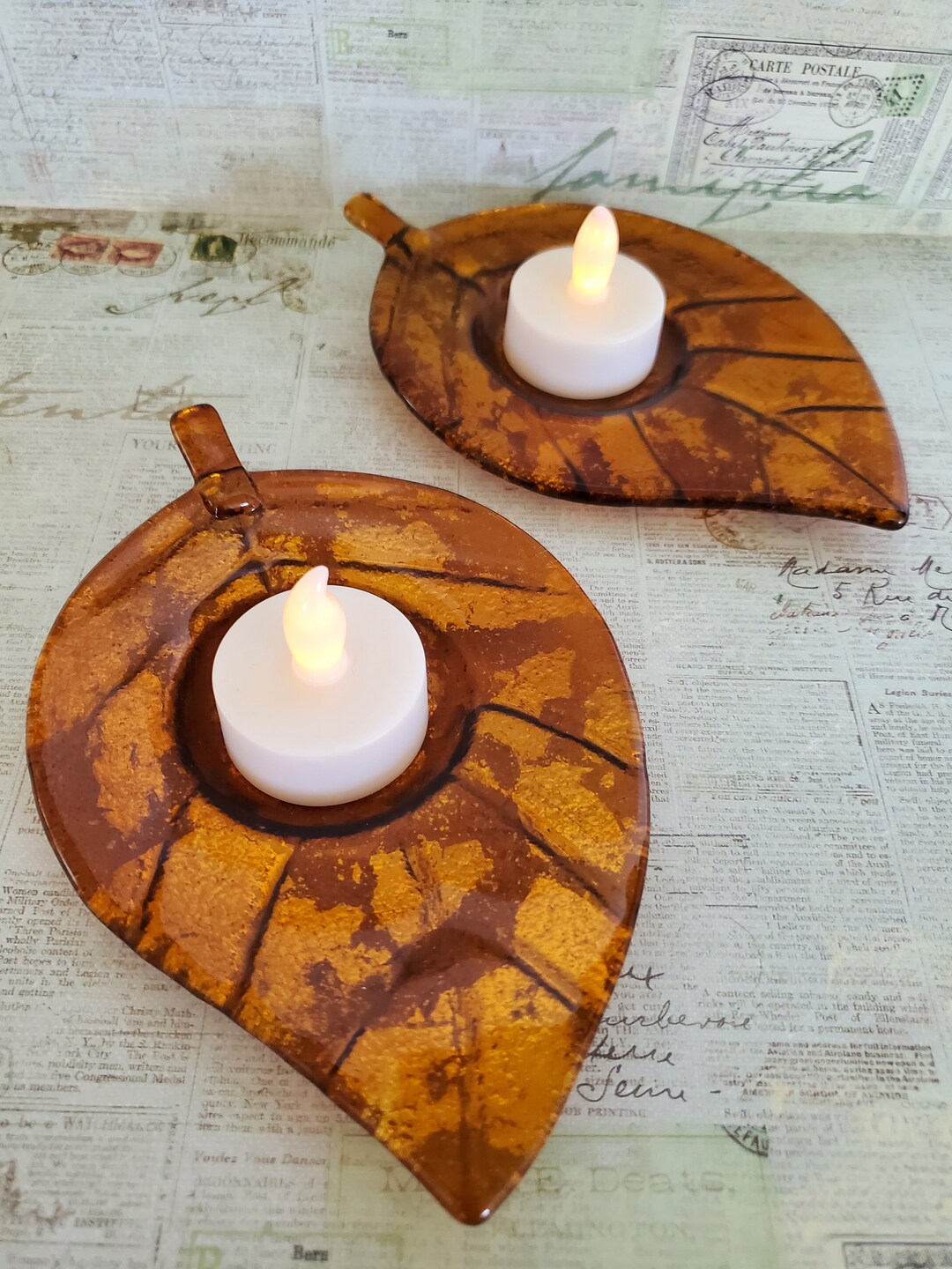 Autumn Candle Holders Glass Leaf Set/2, Leaf Candleholders Harvest With ...