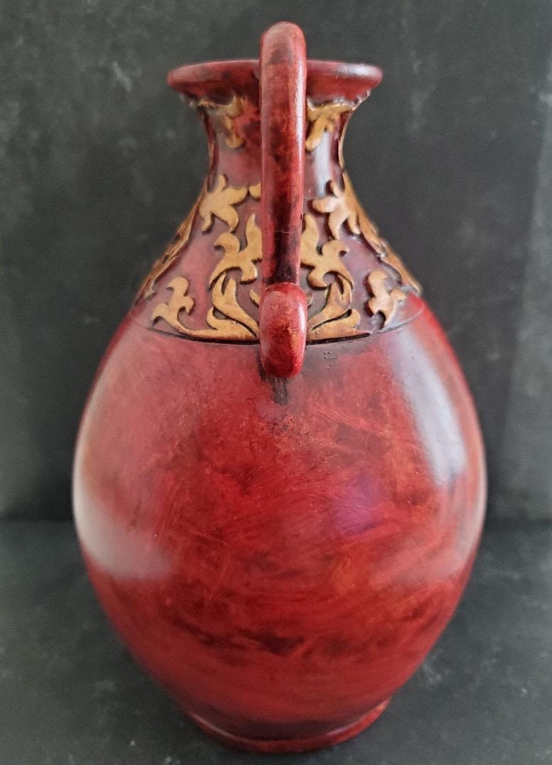 Vintage Vase Red Gold Accents Two-handle Jug A RARE FIND - Etsy