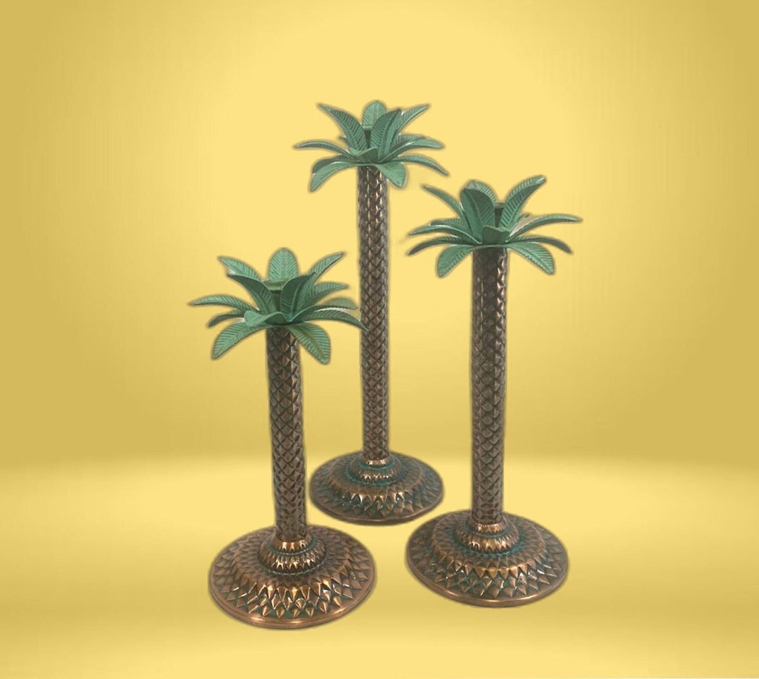Palm Tree Candle Holders Set of 3 Decorative Palm Tree Green Bronze ...