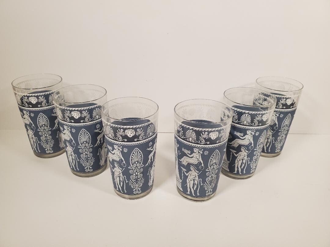 Hellenic Jeanette Blue Drinking Glasses S/6, Greek Mediterranean Blue ...