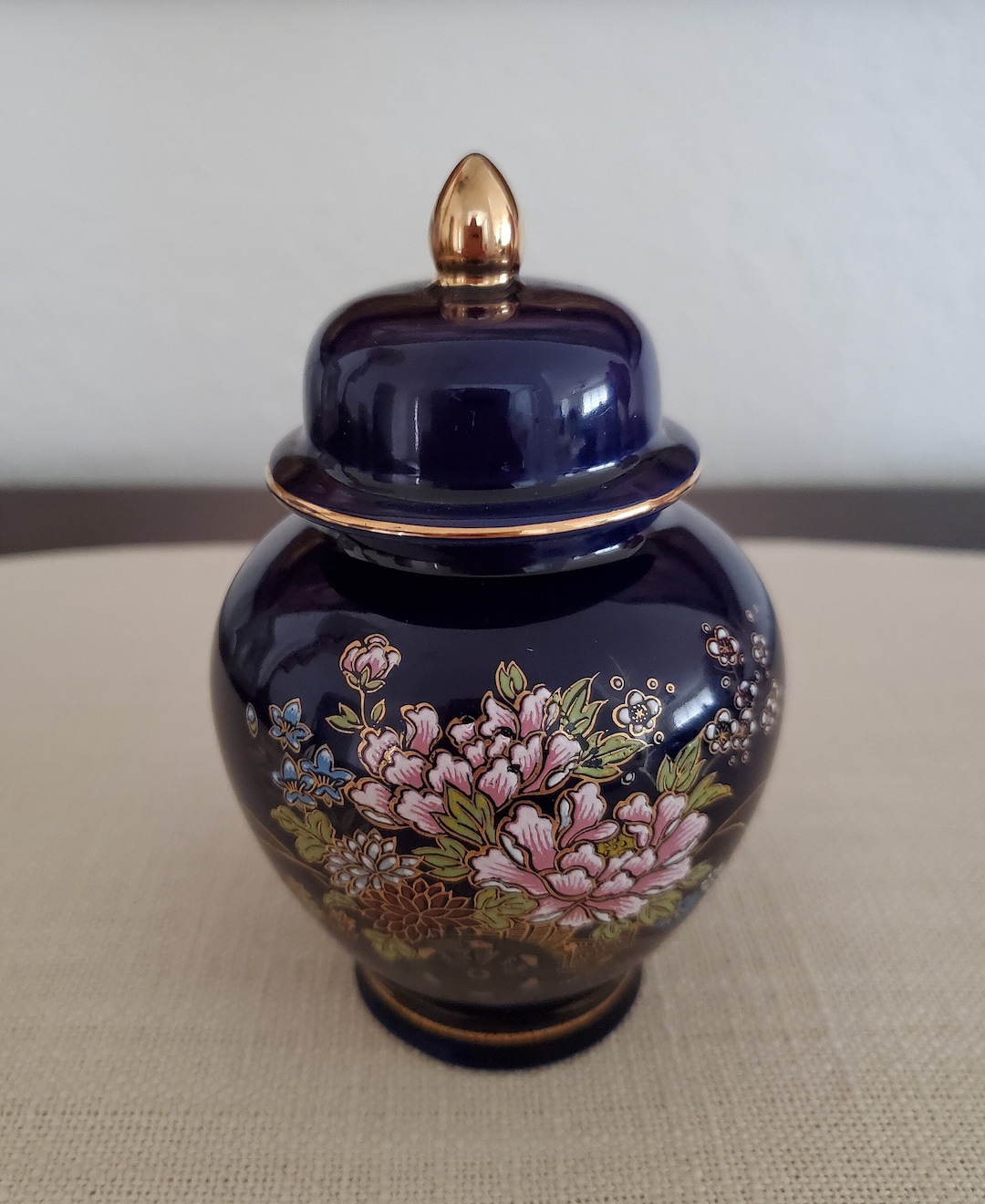 GINGER JAR Japanese Blue Cobalt Blue Gold-trimmed Miniature Ginger Jar ...