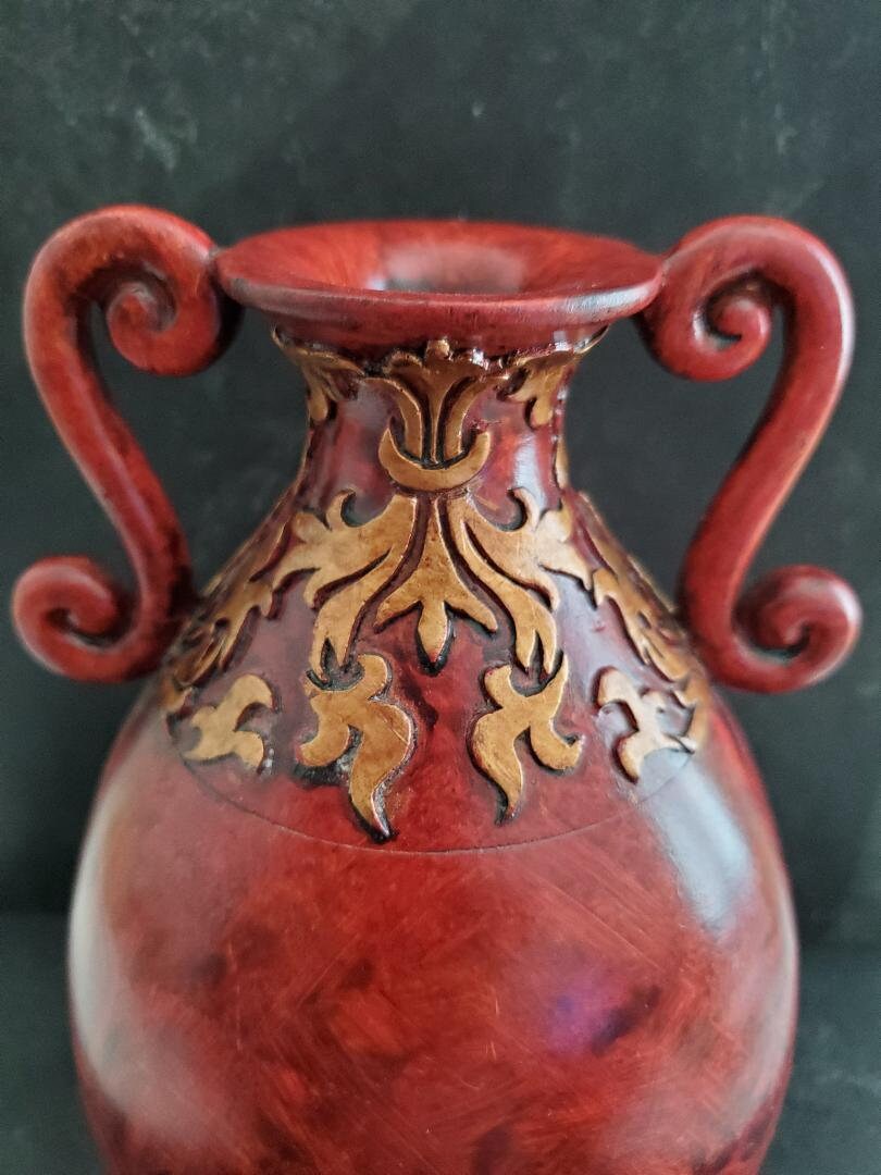 Vintage Vase Red Gold Accents Two-handle Jug A RARE FIND - Etsy