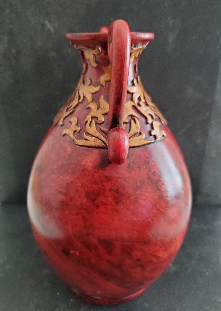 Vintage Vase Red Gold Accents Two-handle Jug A RARE FIND - Etsy