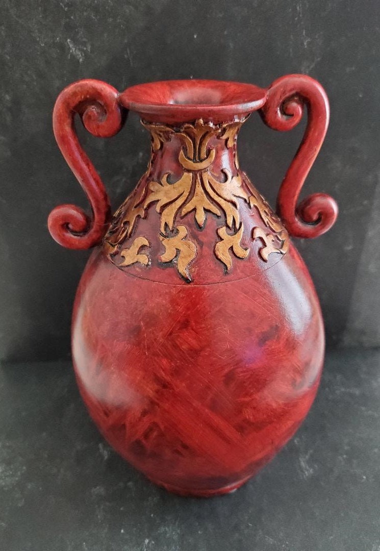 Vintage Vase Red Gold Accents Two-handle Jug A RARE FIND - Etsy