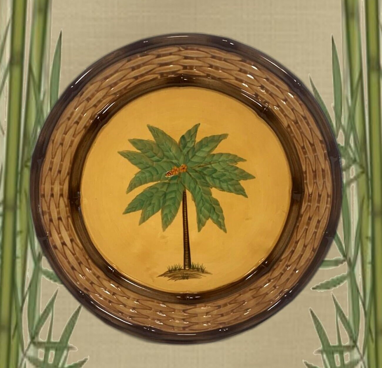 PALM TREE Plates Decorative Plates Vintage S/2, Tropical Palm Tree ...