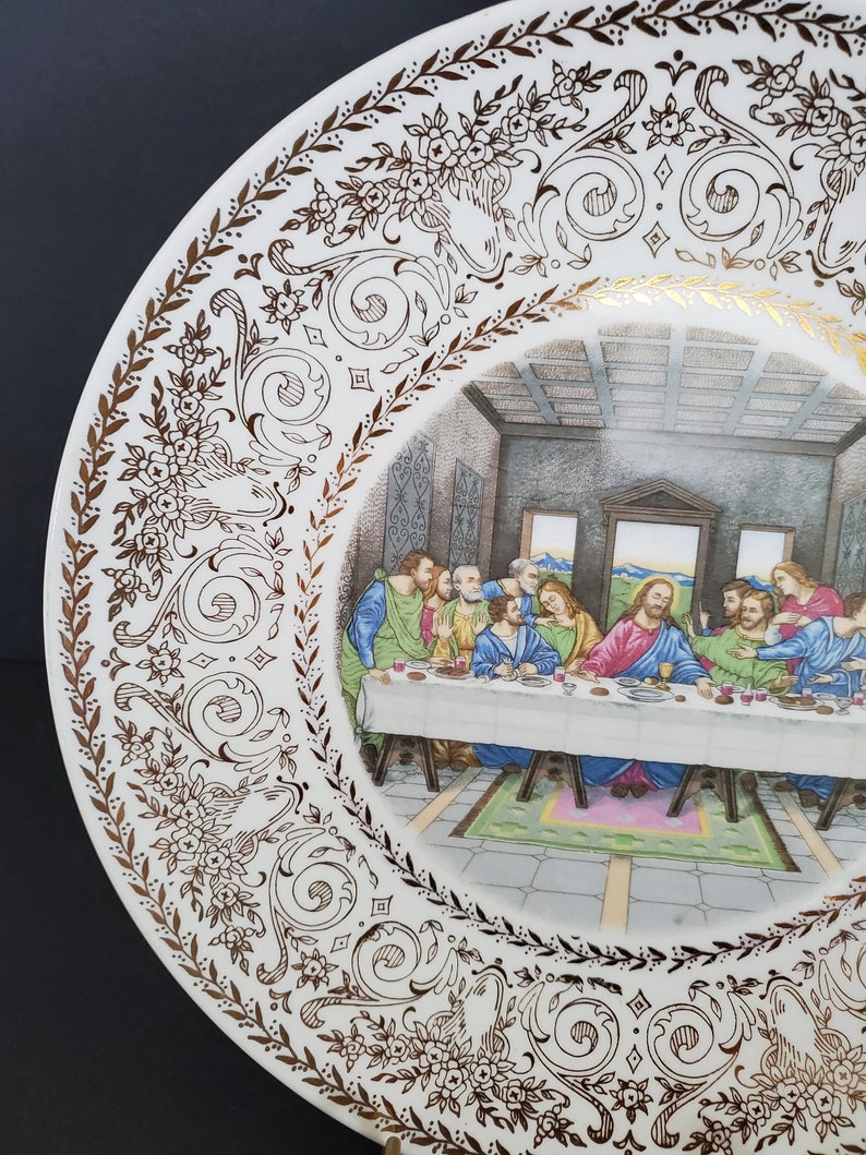 LAST SUPPER PLATE Pearl China 22K Gold , Vintage Last Supper Plate 22K ...