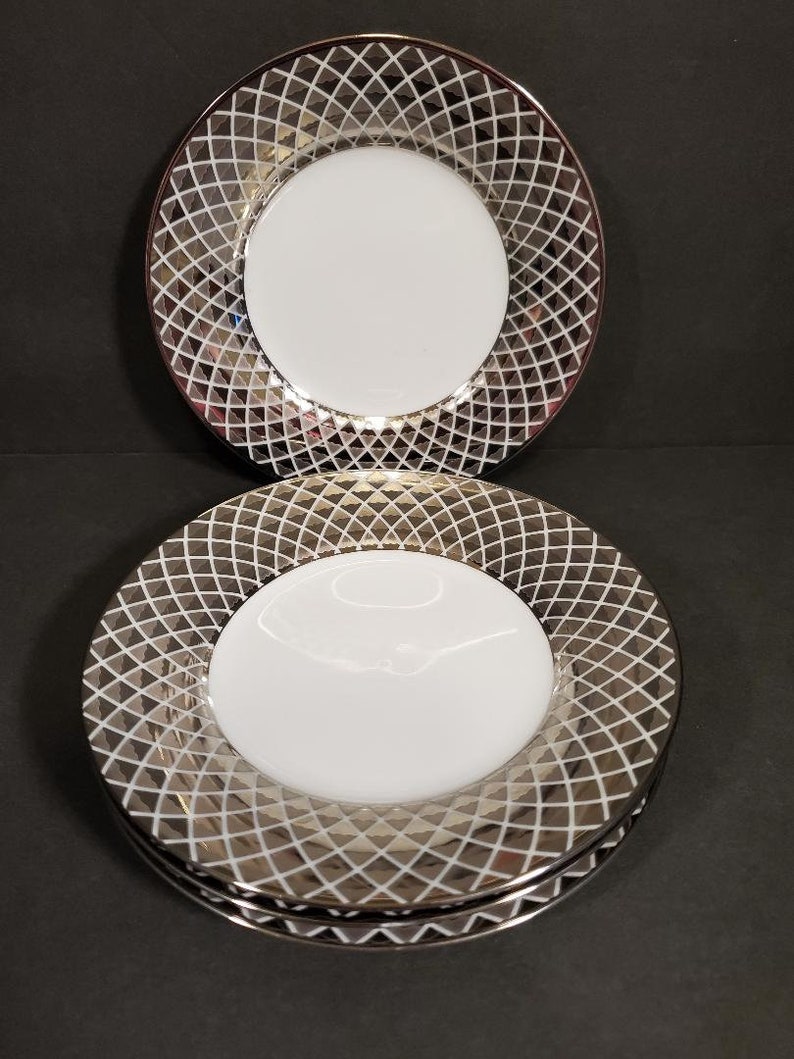 CIROA LATTICE Platinum Appetizer Plates S/4, Ciroa Silver Metallic ...