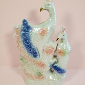 Peacock Figurine Iridescent Porcelain Lusterware Peacock Colorful - A ...
