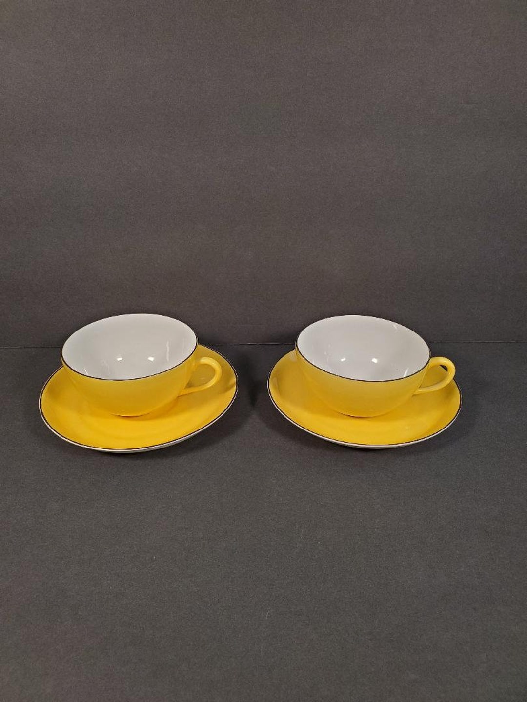 Z S & Co Bavaria Cups and Saucers Yellow Black Trim Set of 2, ZS and CO ...