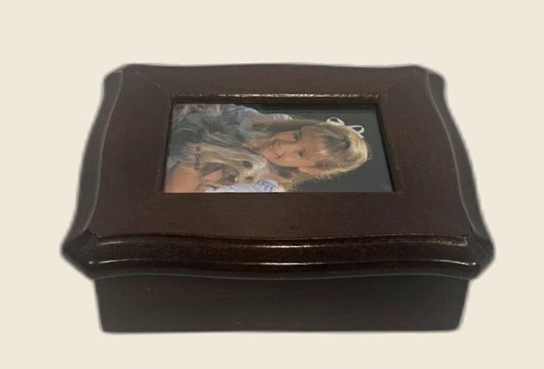 Vintage Wooden Jewelry Box With Photo Frame Lid, Wood Picture Frame ...
