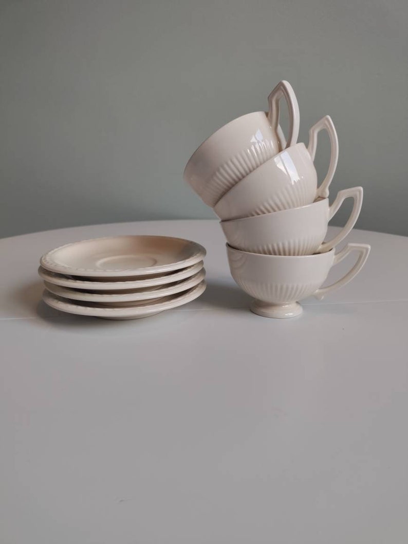 Vintage Set of Four Recamier Royal Creamware. Cup and Saucer Sets. Tea ...