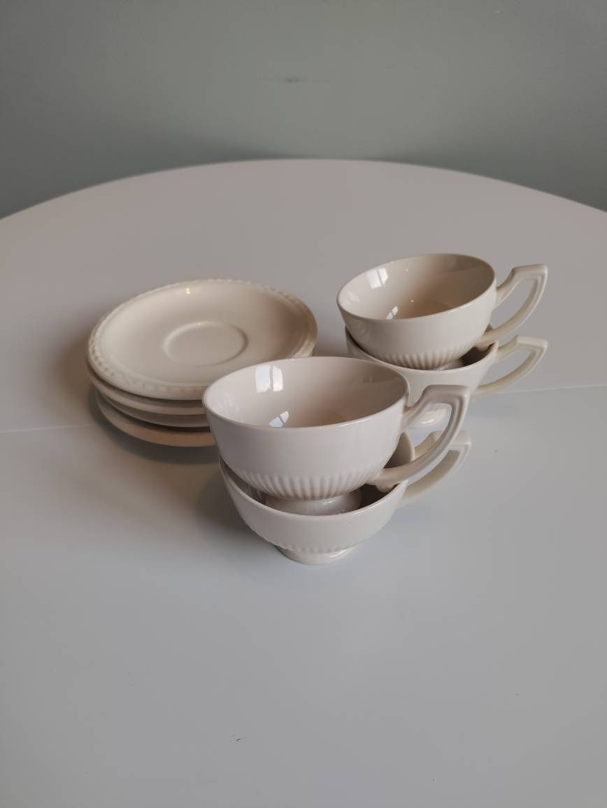 Vintage Set of Four Recamier Royal Creamware. Cup and Saucer Sets. Tea ...