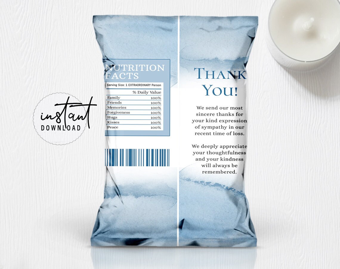 Funeral Chip Bag Label Memorial Chip Bag Blue Watercolor - Etsy