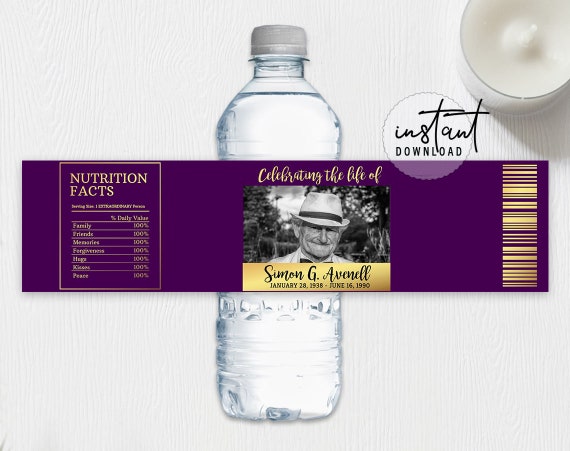 Funeral Water Bottle Label Memorial Water Bottle Purple and - Etsy