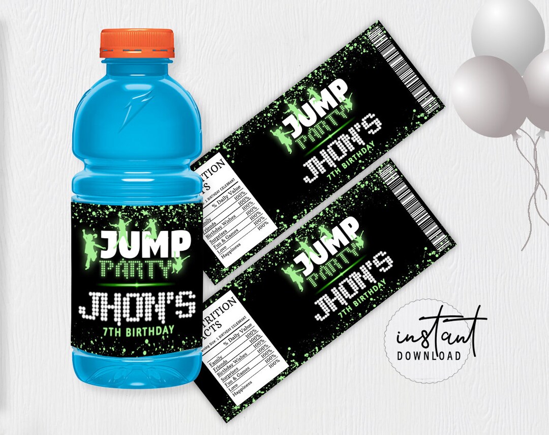 Jump Gatorade Label, Gatorade Birthday Label, Jump Birthday Theme ...