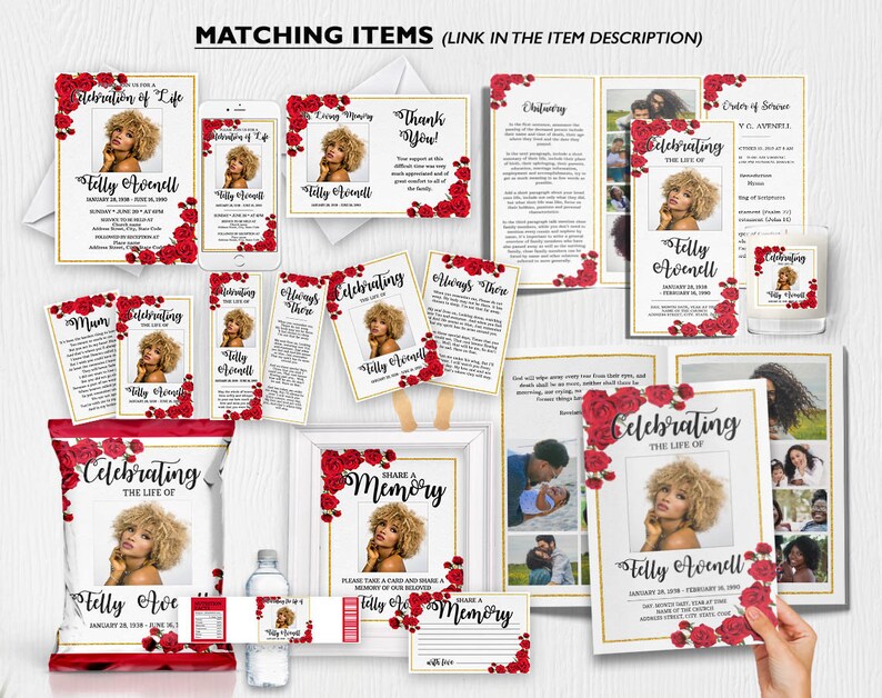 Trifold Funeral Program Template Tri-fold Brochure Red Rose - Etsy