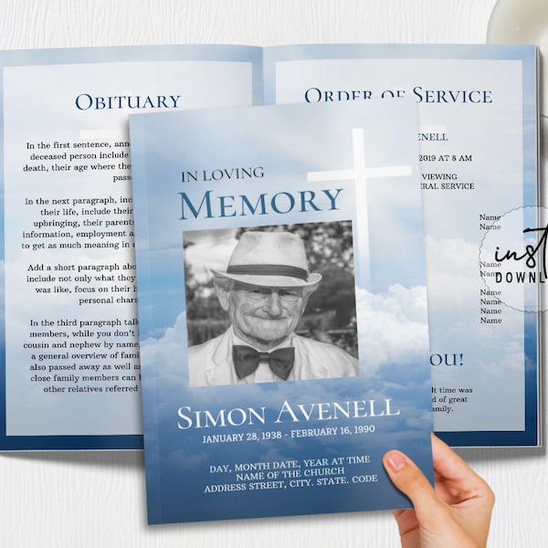 Blue Funeral Template - Etsy