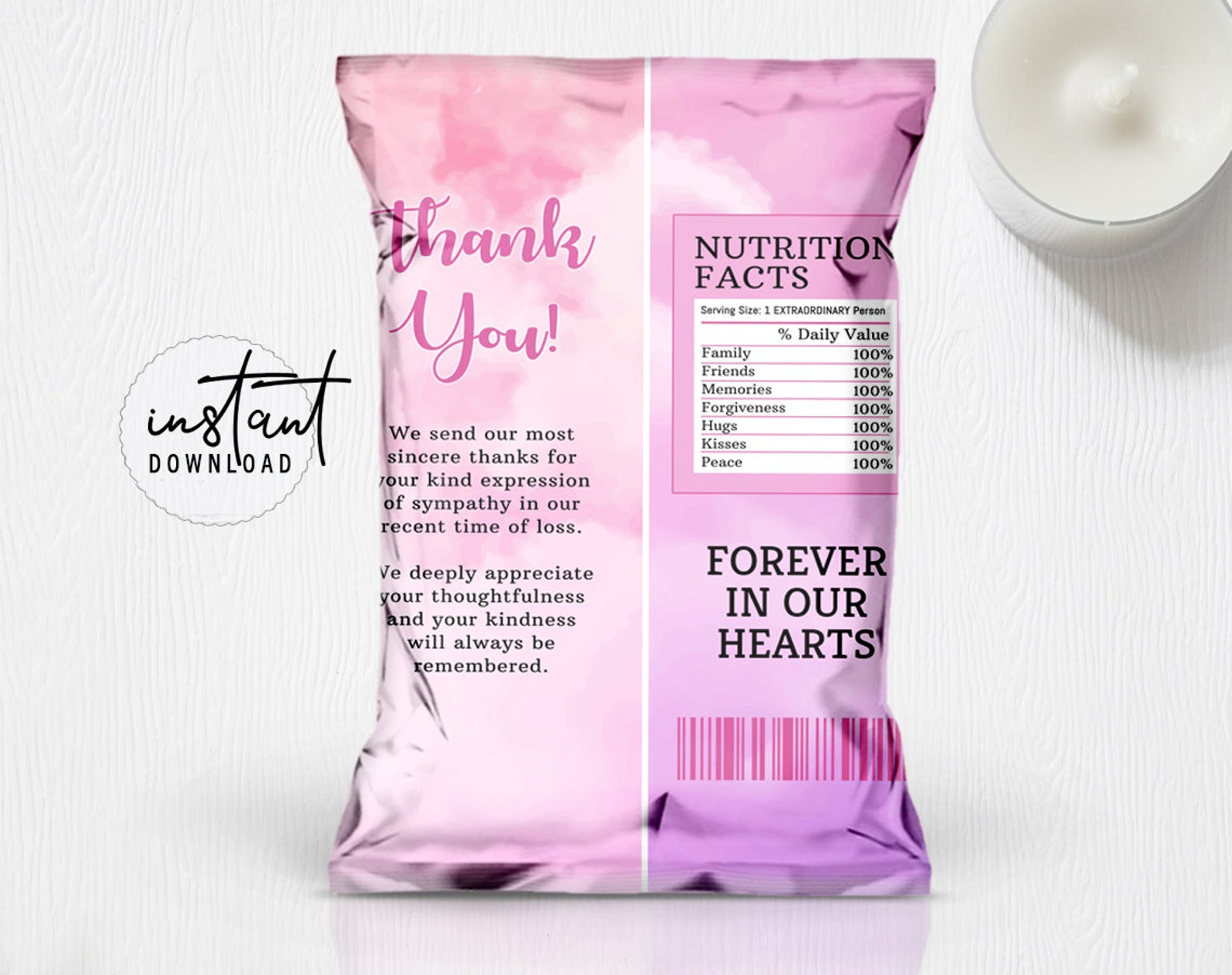 Funeral Chip Bag Label, Memorial Chip Bag, Pink Clouds Theme, Pink ...
