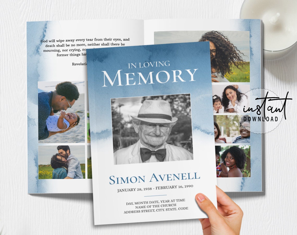 Funeral Bundle Set, Funeral Program Template, Funeral Program, Blue ...