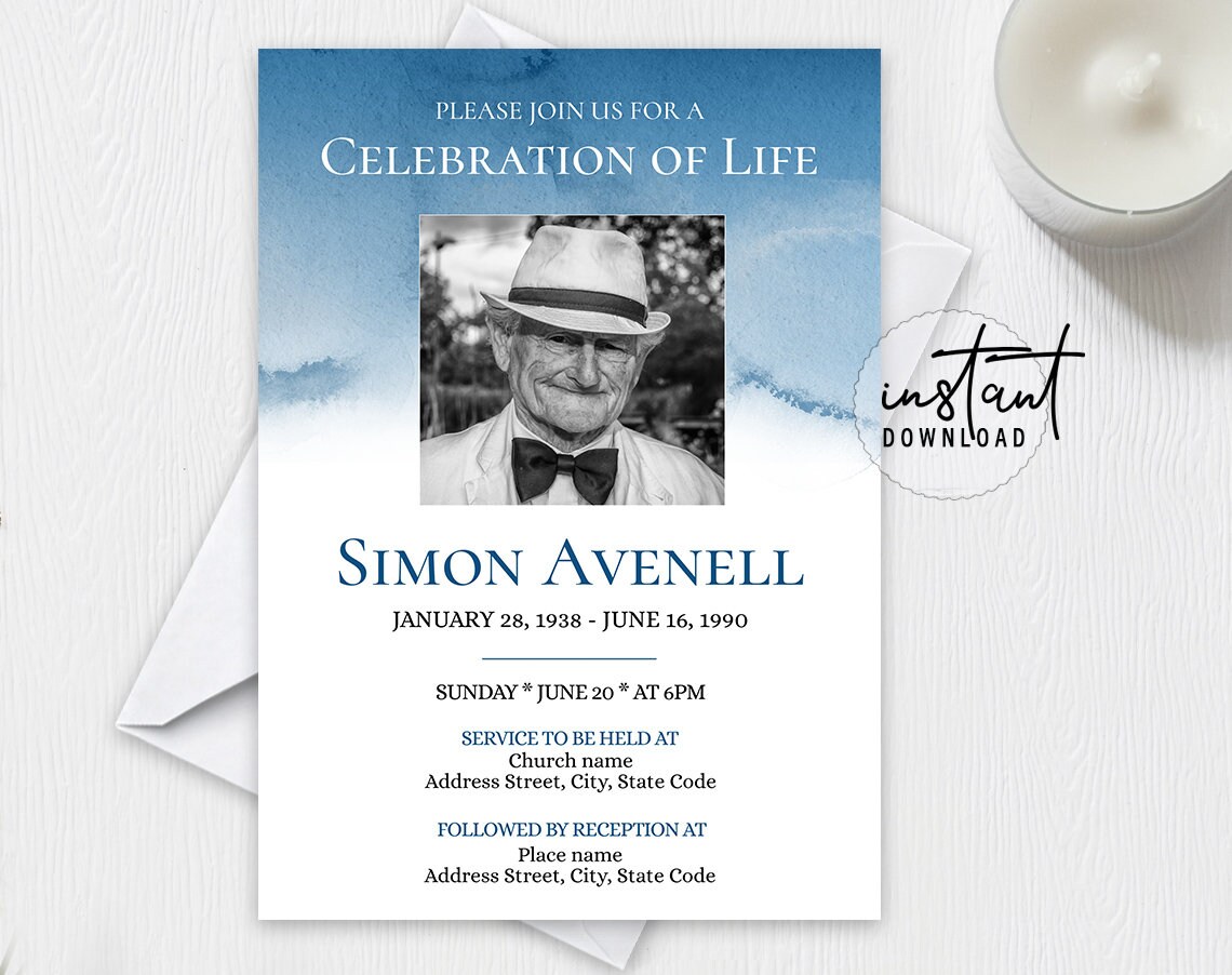 Funeral Bundle Set, Funeral Program Template, Funeral Program, Blue ...