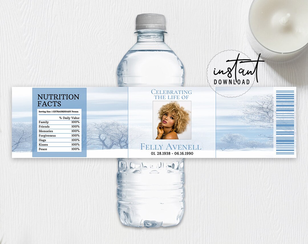 Funeral Water Bottle Label, Memorial Water Bottle, Winter Theme Funeral ...