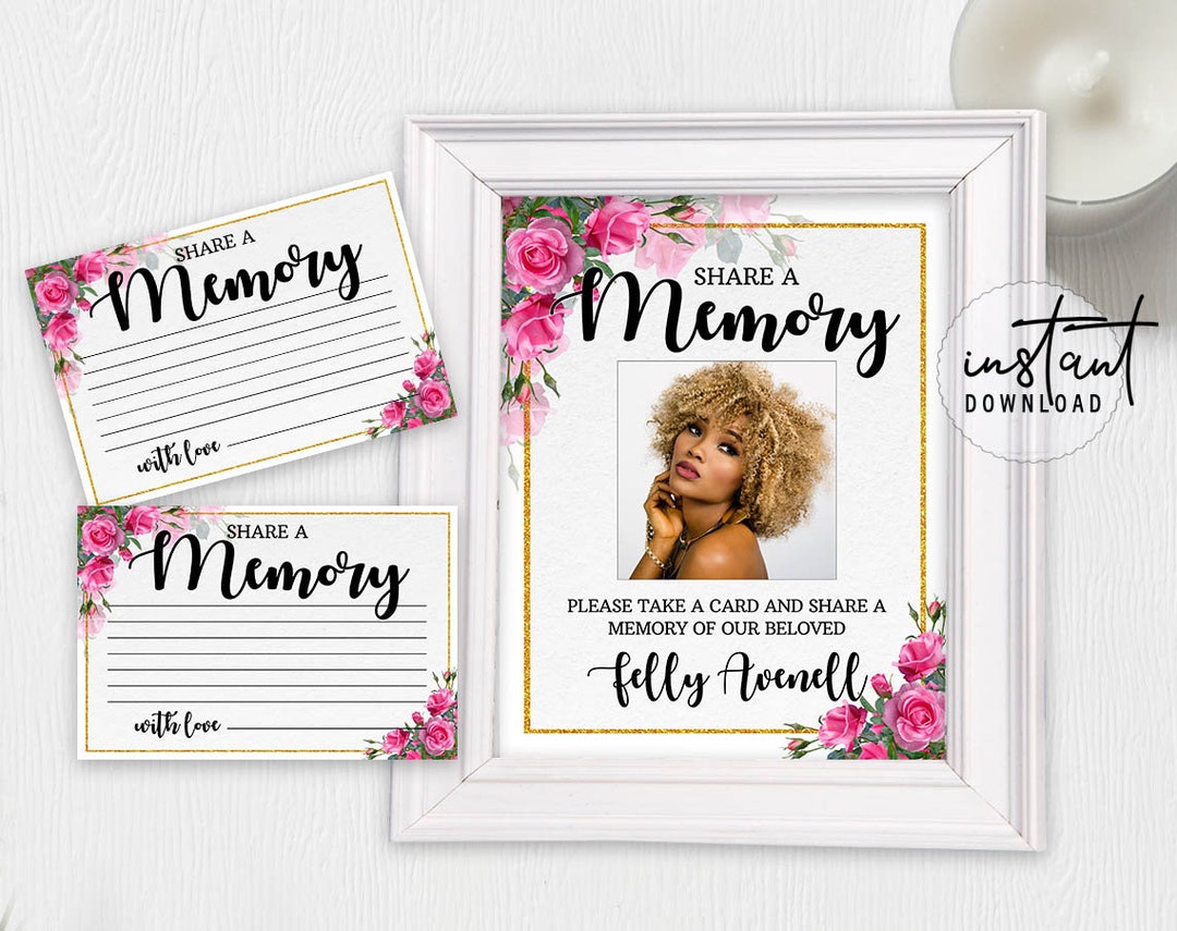 Funeral Share A Memory Card and Sign, Share A Memory Template, Pink ...