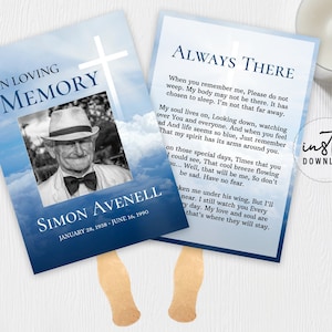 Funeral Program Fan, Funeral Fans Template, Blue Sky Cross Funeral ...