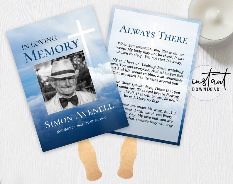 Funeral Program Fan Funeral Fans Template Blue Sky Cross - Etsy