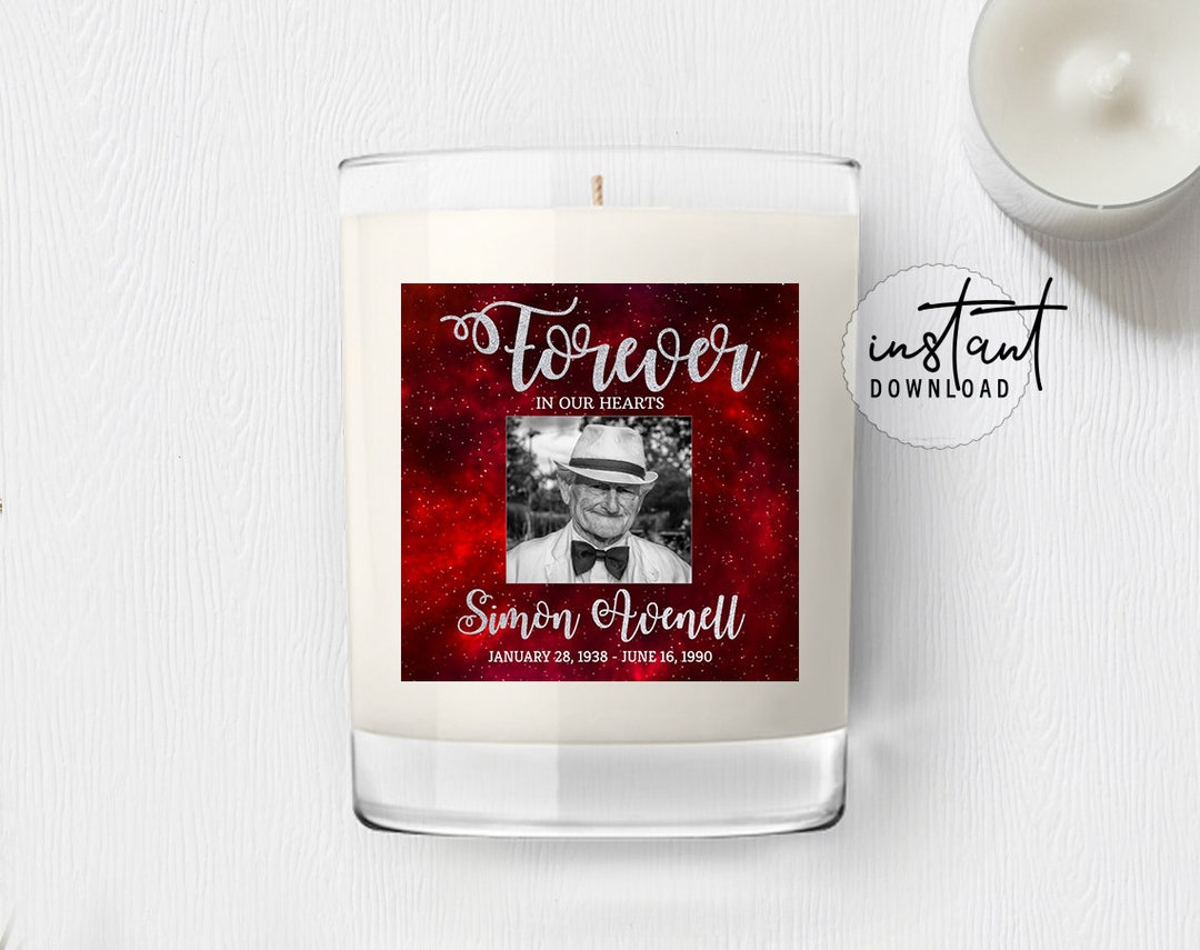 Funeral Candle Labels, Funeral Candle Favors, Red Galaxy Funeral Theme ...