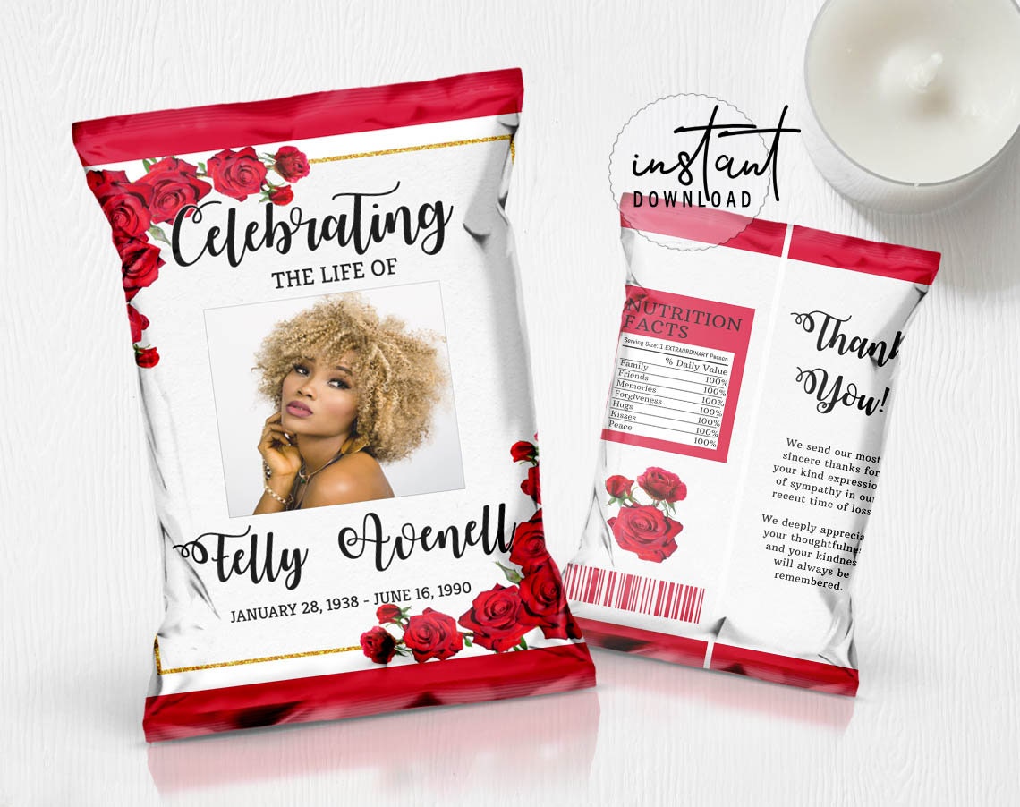 Funeral Chip Bag Label Memorial Chip Bag Red Rose Funeral - Etsy Canada