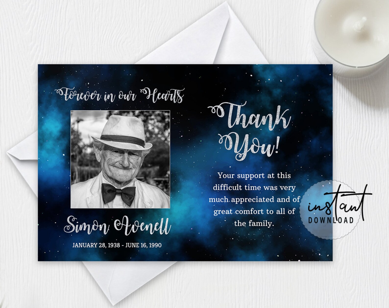 Funeral Thank You Cards, Memorial Thank You Cards, Blue Galaxy Funeral ...
