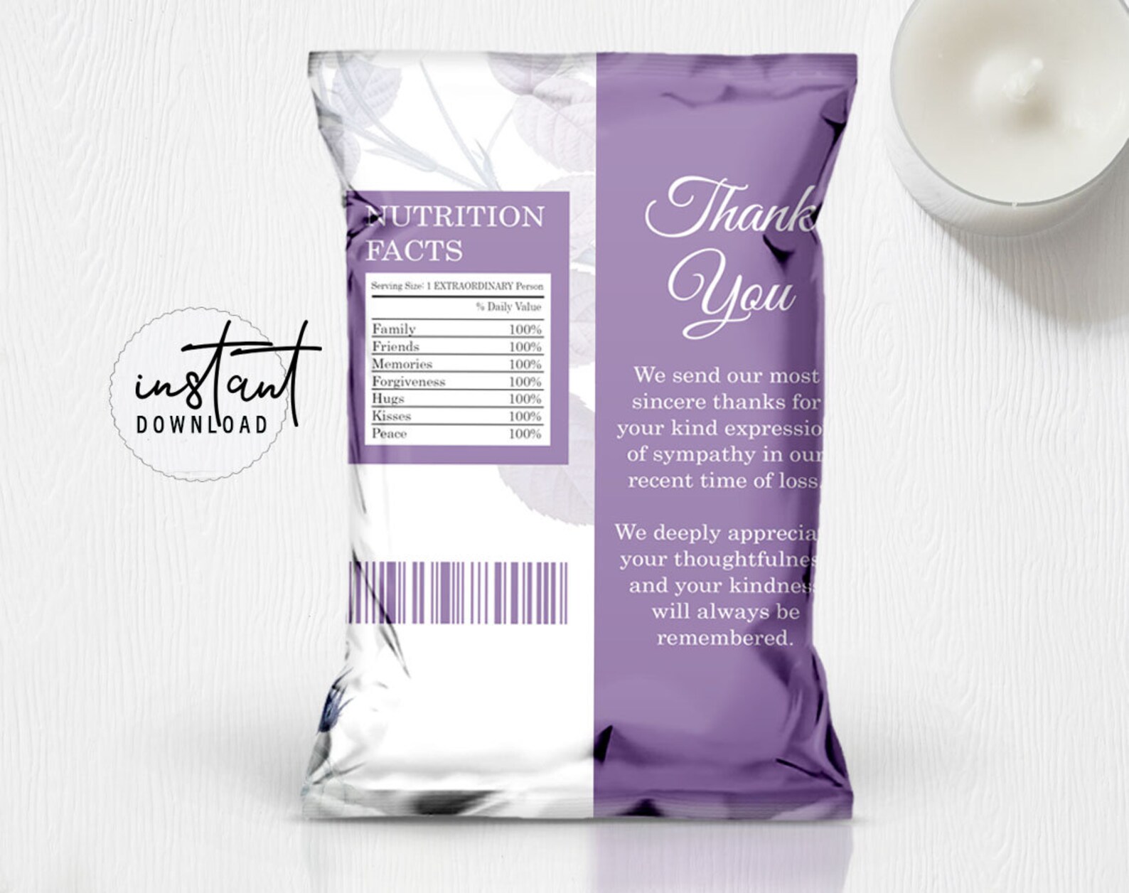 Funeral Chip Bag Label, Memorial Chip Bag, Purple Rose Theme Funeral ...