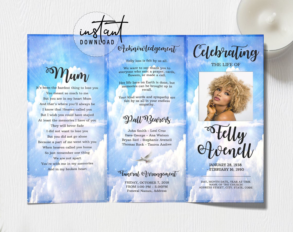 Trifold Funeral Program Template Tri-fold Brochure Funeral - Etsy