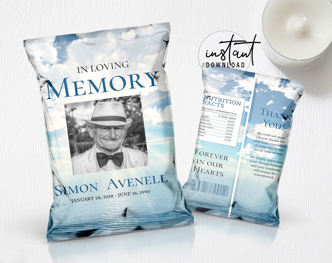 Funeral Chip Bag Label Memorial Chip Bag Blue Sky Water - Etsy