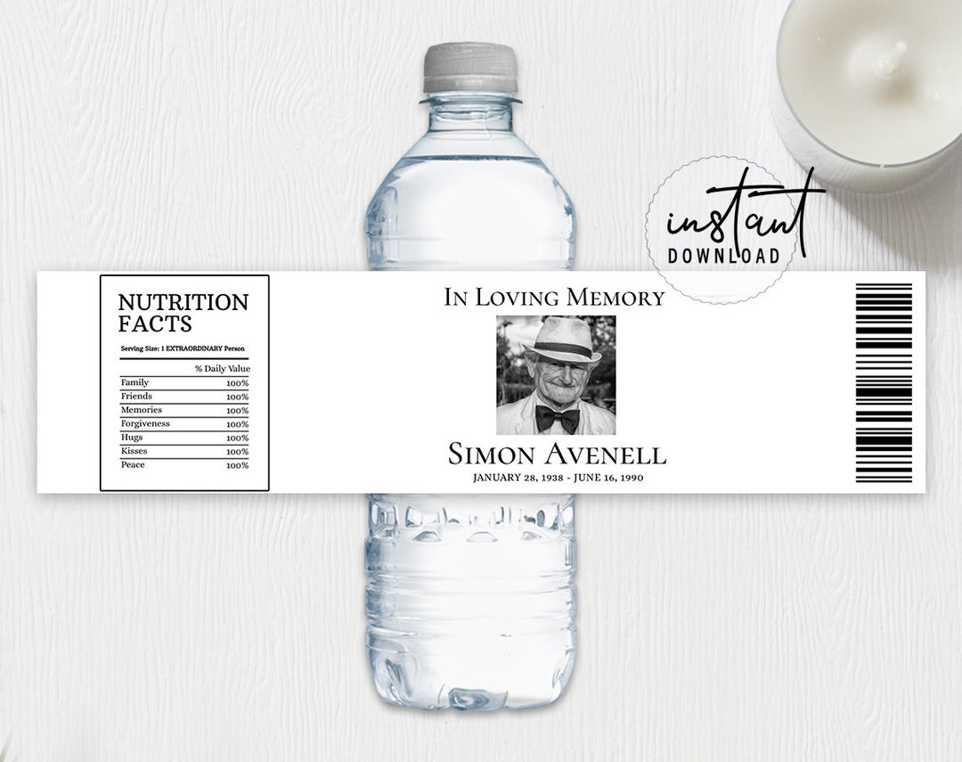 Funeral Water Bottle Label, Memorial Water Bottle, Minimalist Simple ...