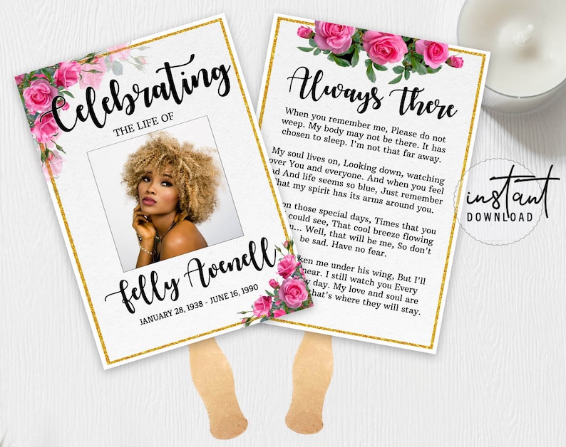 Funeral Program Fan Funeral Fans Template Pink Rose Funeral - Etsy