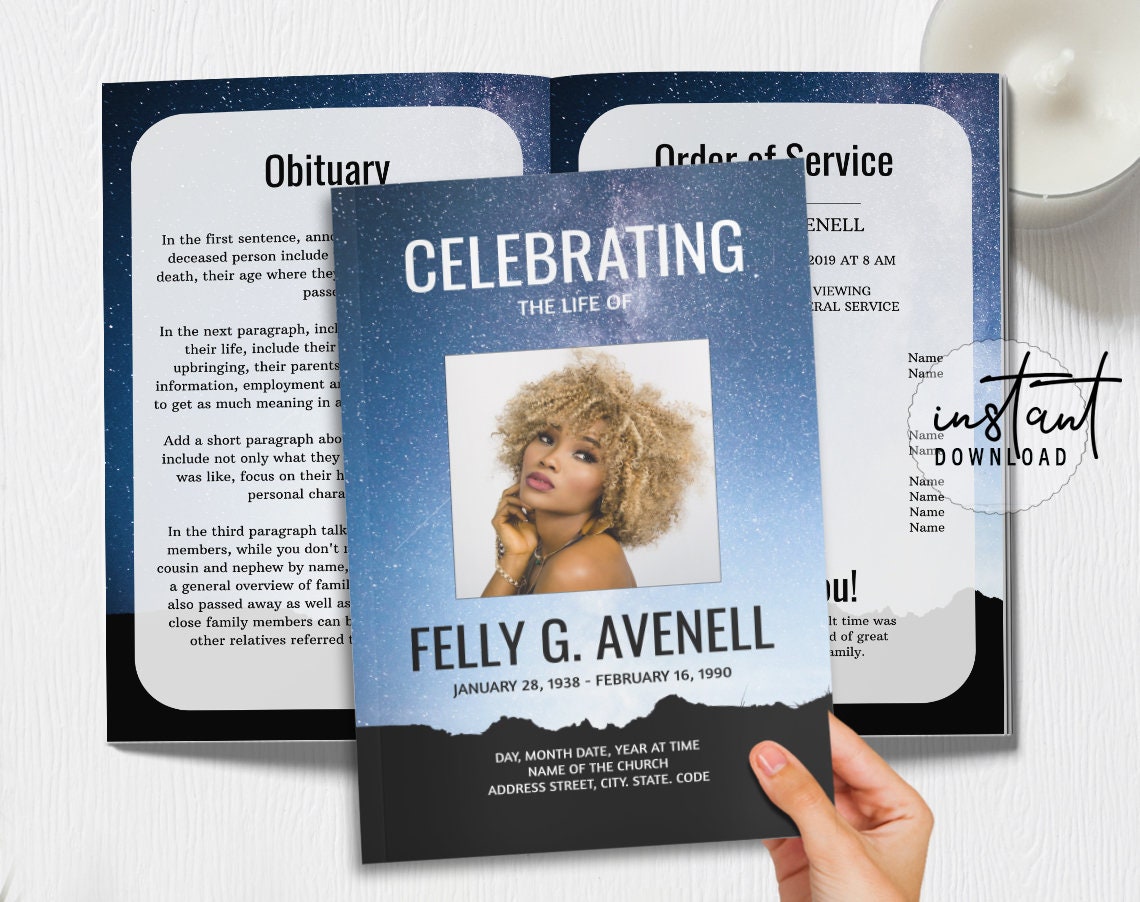 4 Page Funeral Program Template Editable Funeral Program - Etsy