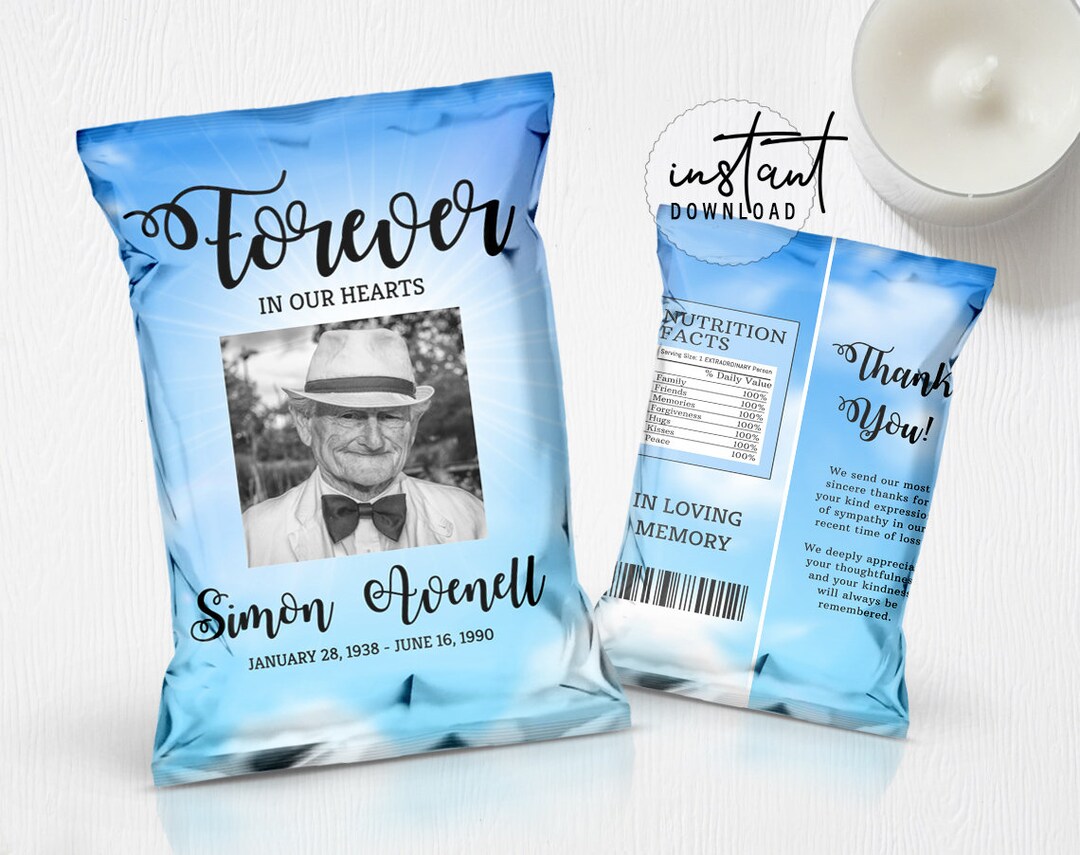 Funeral Chip Bag Label, Memorial Chip Bag, Blue Clouds Theme, Clouds ...