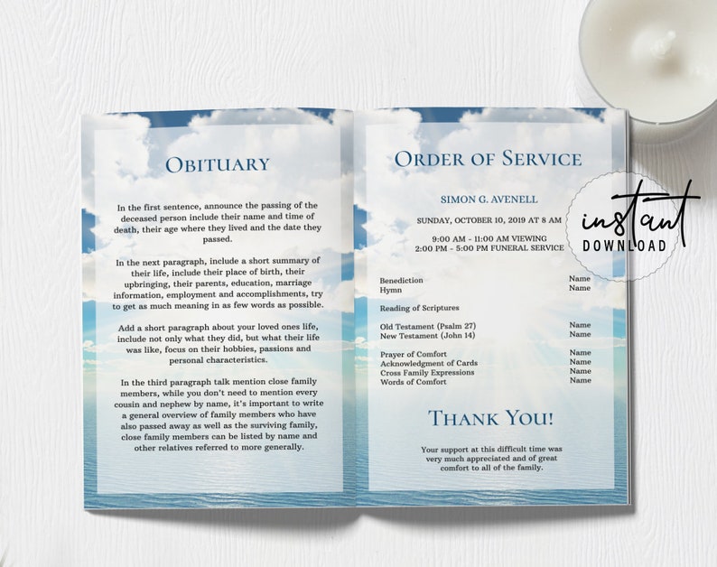 4 Page Funeral Program Template Editable Funeral Program - Etsy