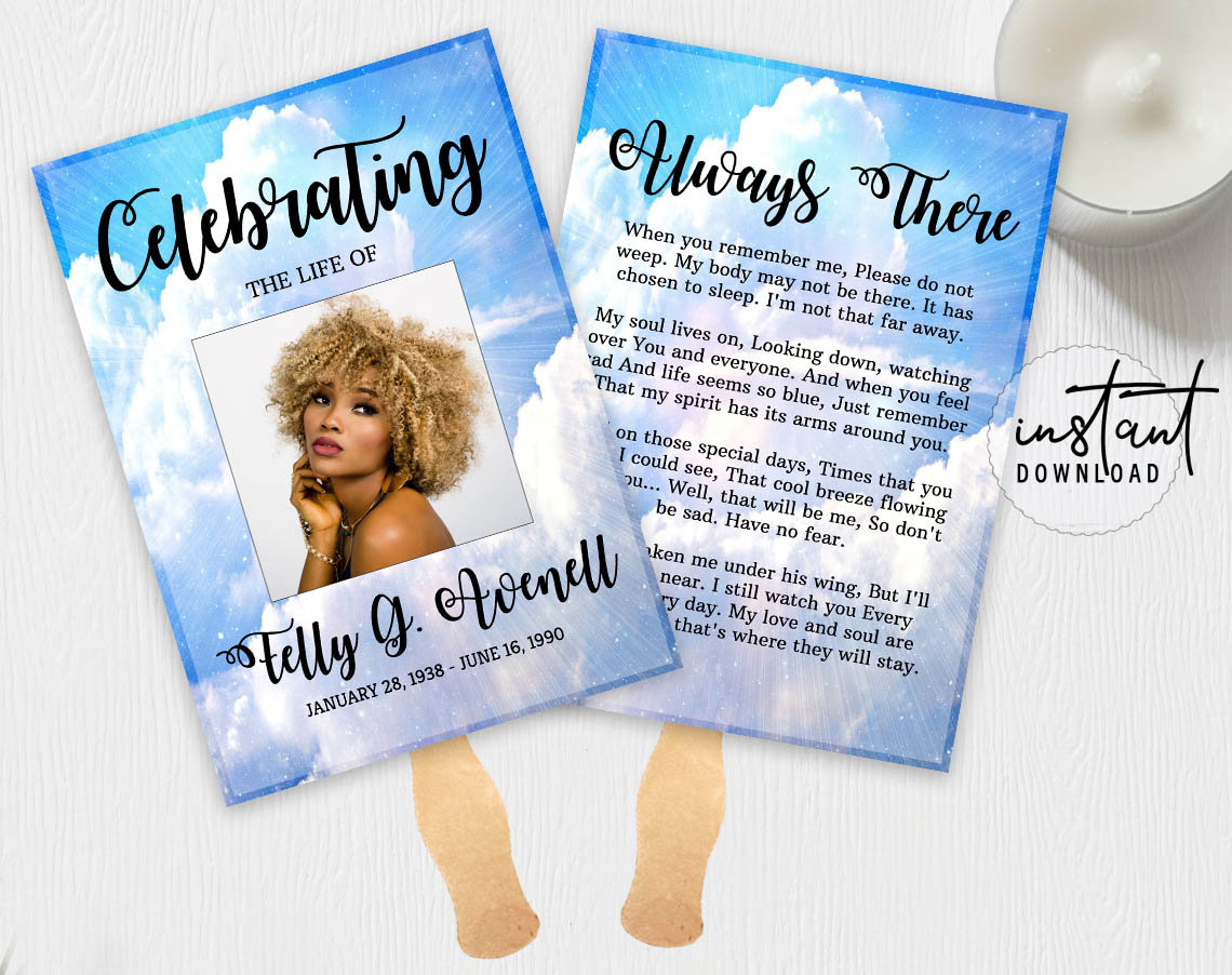 Funeral Program Fan, Funeral Fans Template, Funeral Clouds Theme ...