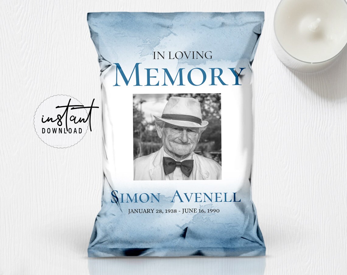 Funeral Chip Bag Label Memorial Chip Bag Blue Watercolor - Etsy