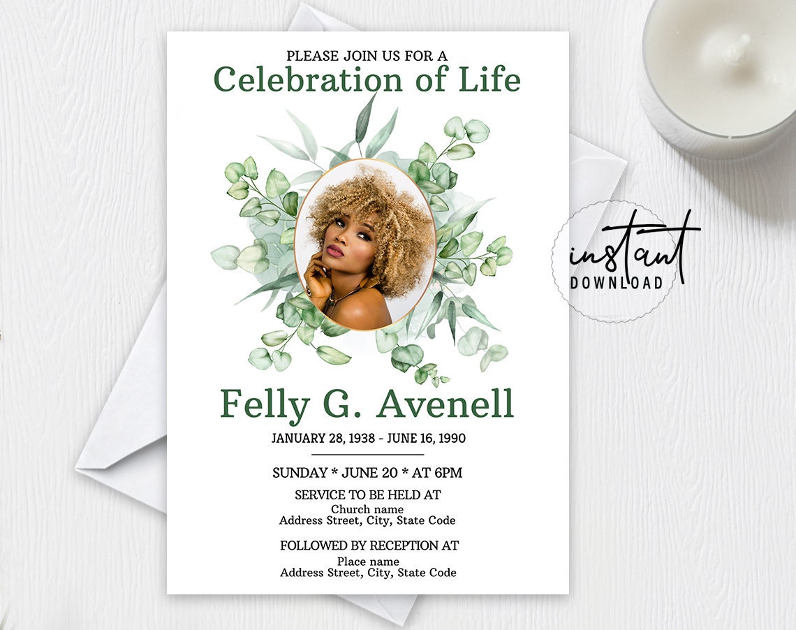 Editable Funeral Invitation Template Celebration of Life - Etsy
