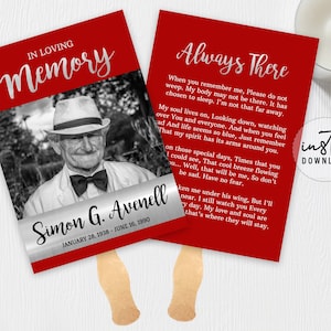 Funeral Program Fan, Funeral Fans Template, Red and Silver Funeral ...