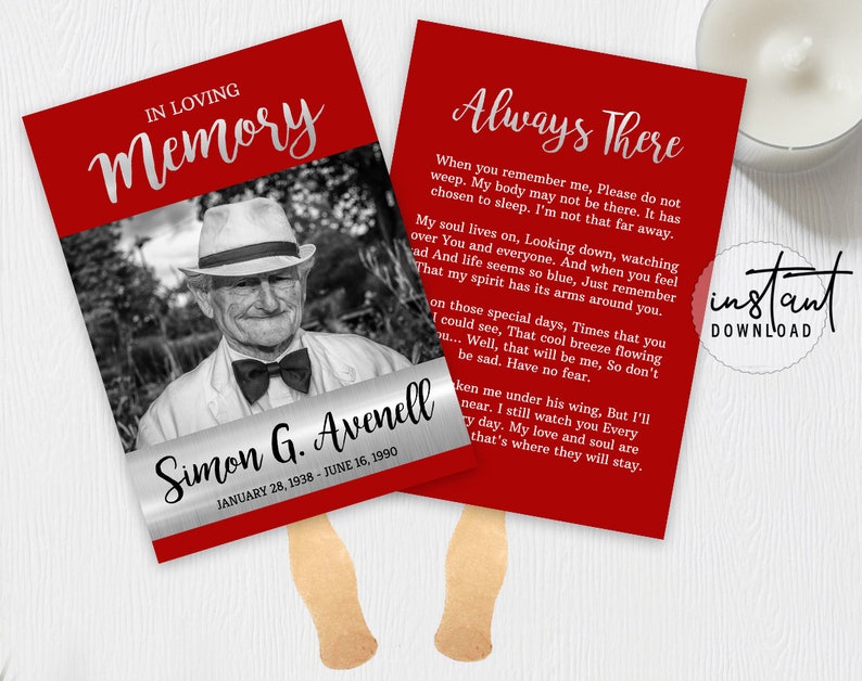 Funeral Program Fan Funeral Fans Template Red and Silver - Etsy